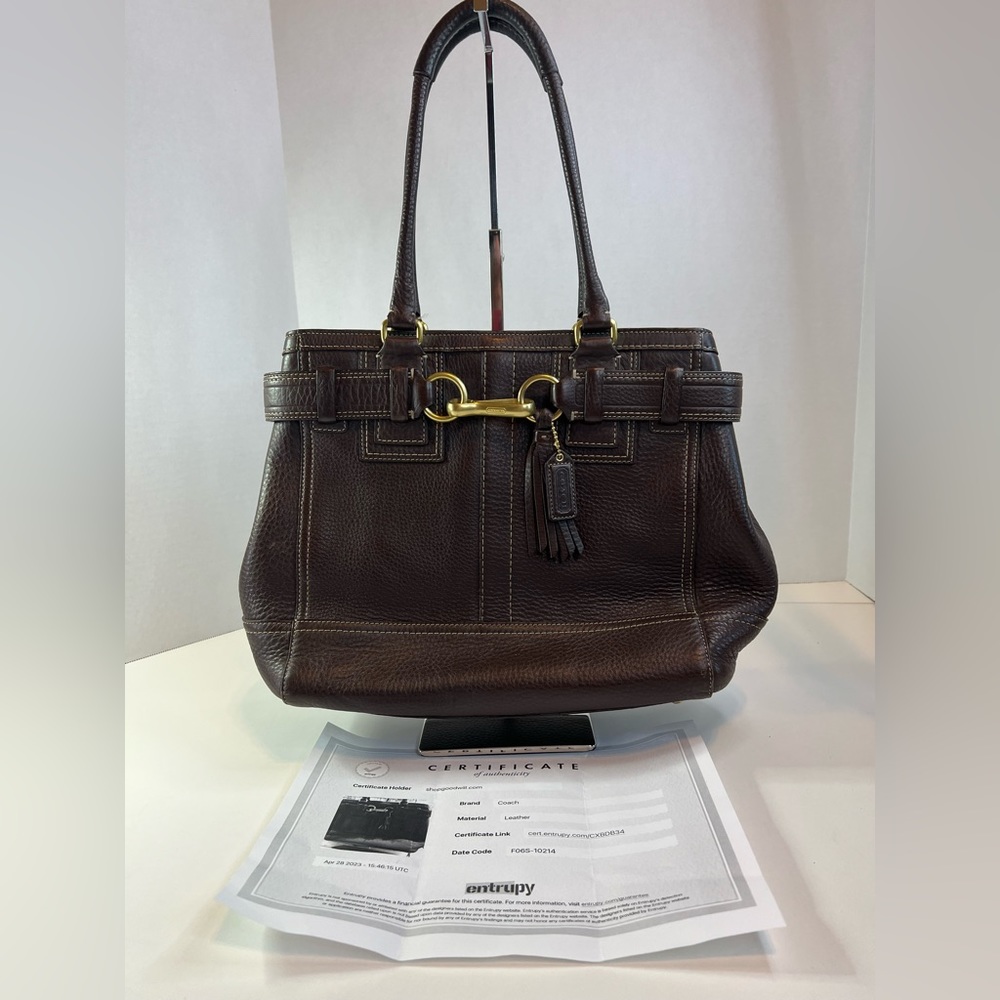 Coach Hampton Book Tote In Dark Brown Pebbled Leather - Gem